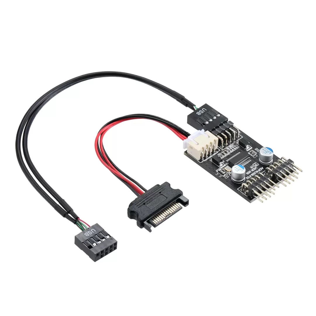 9-Pin USB Motherboard Header 1 to 2 USB Extension Cable USB 2.0 9Pin - MZHOU