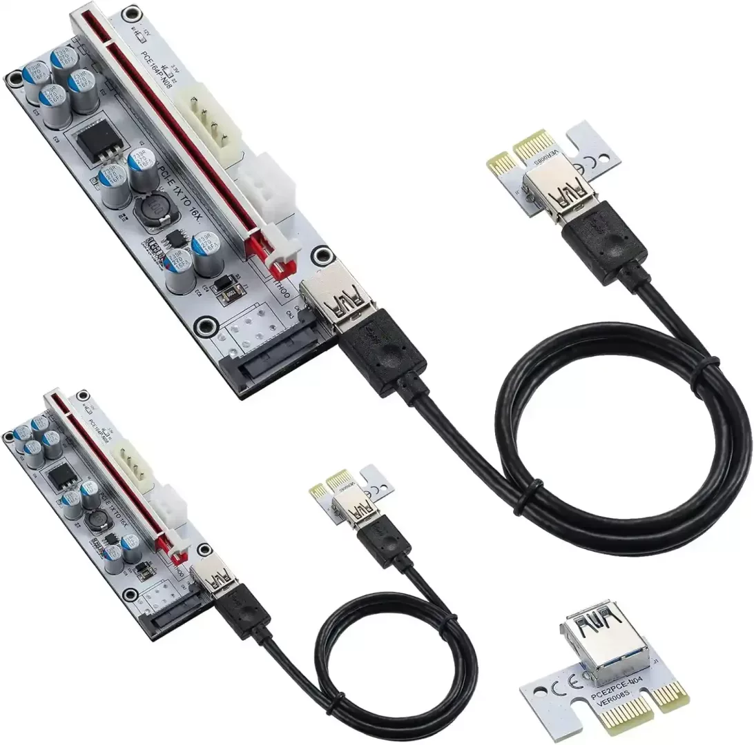 2 Pack PCIE Riser 1X to 16X Graphics Extension Powered Riser Adapter ...